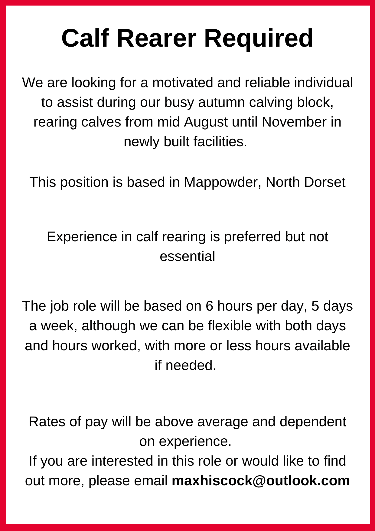 Calf Rearer Required | Mappowder North Dorset - The BV